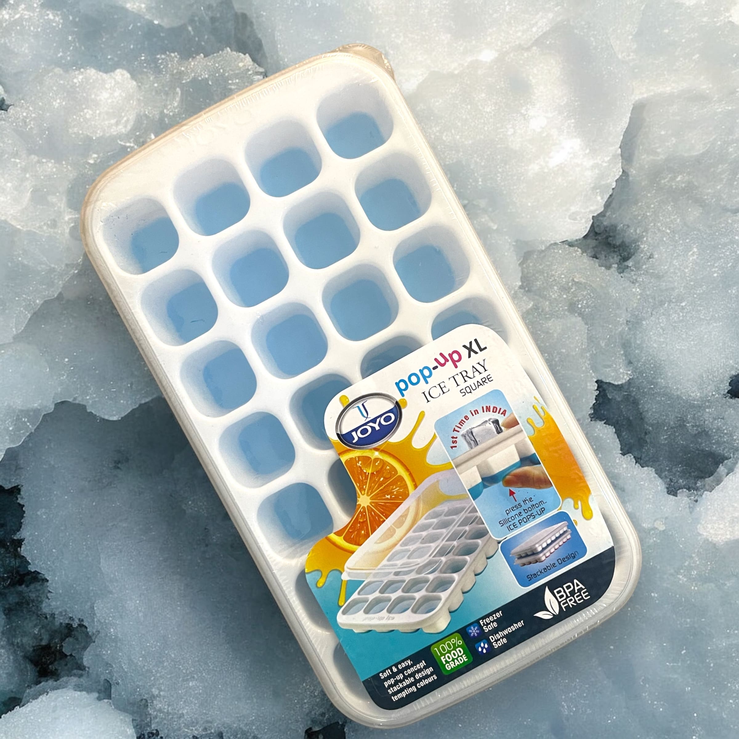 Joyo Pop up XL Ice Tray, with silicone base, stackable with lid, BPA ...